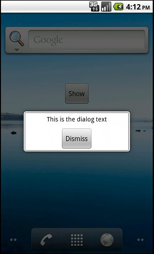 Modal dialog (popup) from Android widget example Modal dialog (popup) from Android widget example